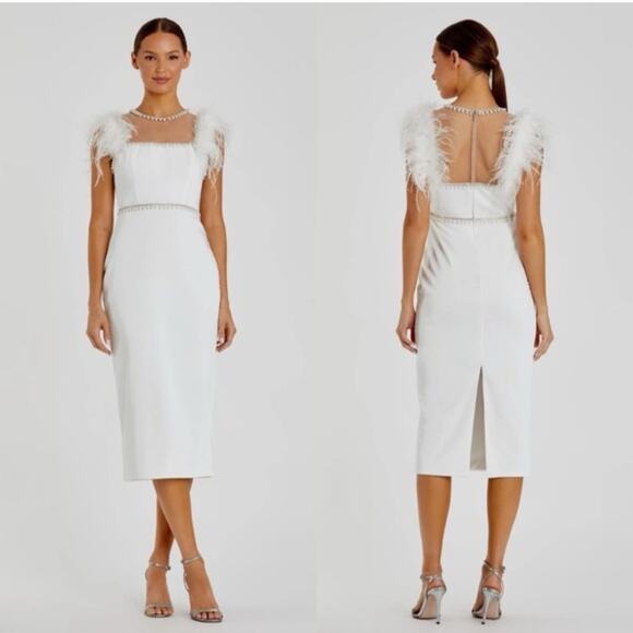 Mac Duggal | Dresses | Mac Duggal 1438 White Feather Cap Sleeve Pearl ...